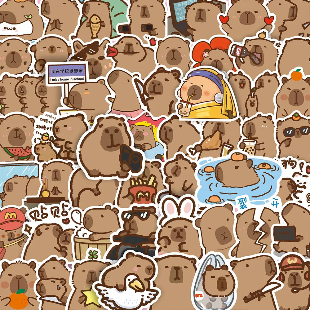 Capybara Cartoon Stickers Pack - Cute, Aesthetic, DIY Laptop & Phone D